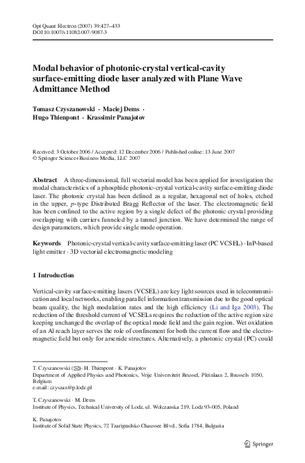 (PDF) Modal behavior of photonic-crystal vertical-cavity surface ...