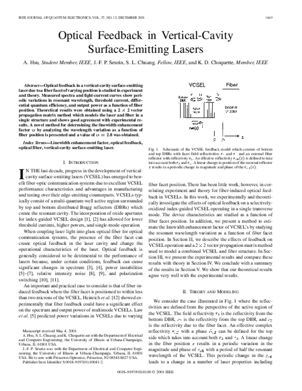 (PDF) Optical feedback in vertical-cavity surface-emitting lasers
