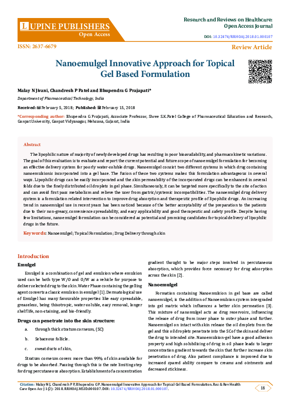 (PDF) ‘‘Nanoemulgel”Innovative Approach For Topical Gel Based Formulation