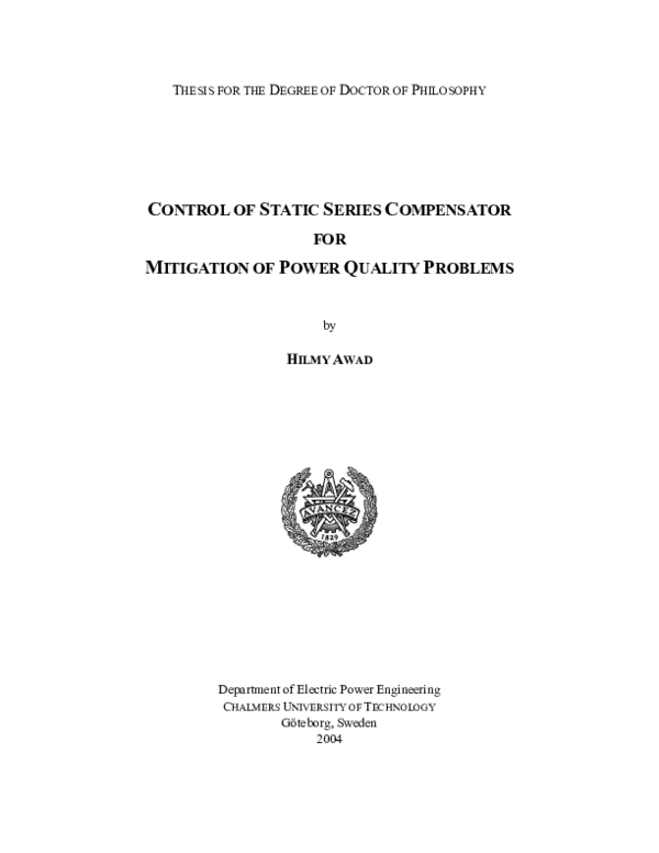 Pdf Control Of Static Series Compensator For Mitigation Of Power Quality Problems