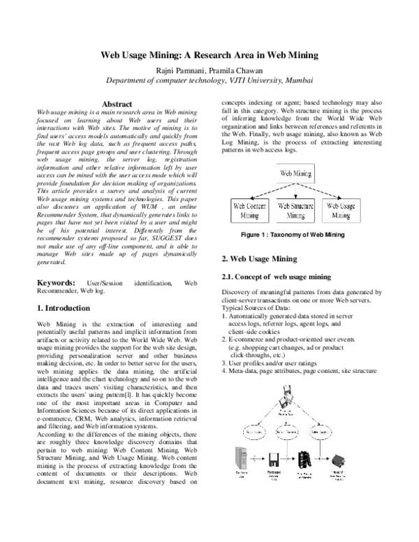 (PDF) Web Usage Mining: A Research Area in Web Mining