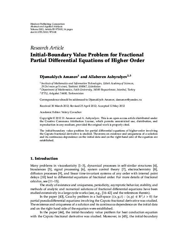 Pdf Initial Boundary Value Problem For Fractional Partial
