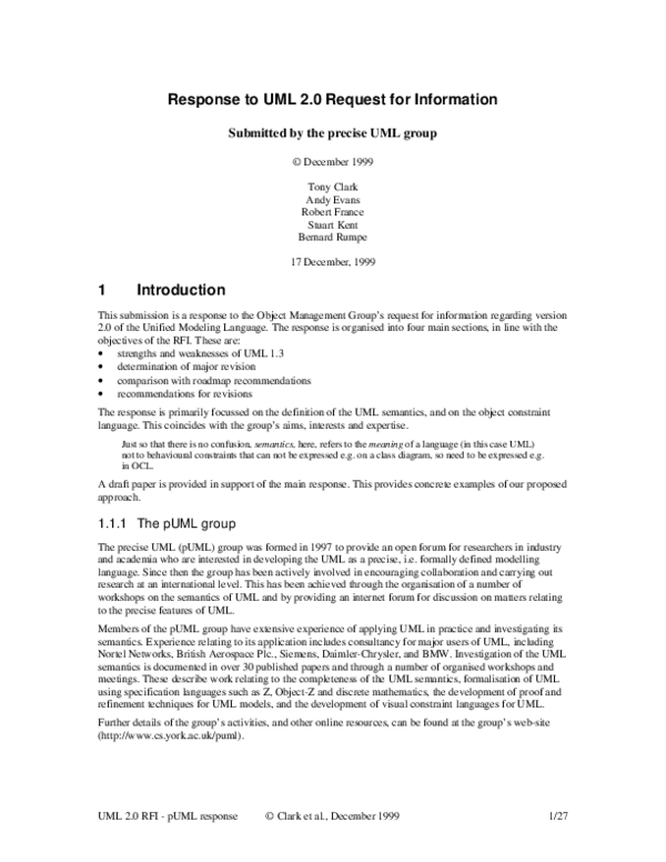 (PDF) Response to UML 2.0 request for information