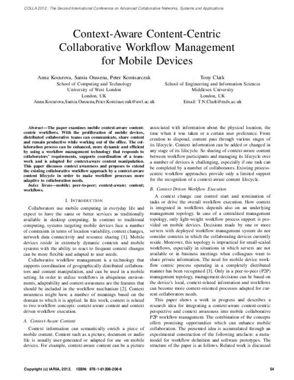(PDF) Context-Aware Content-Centric Collaborative Workflow Management for Mobile Devices