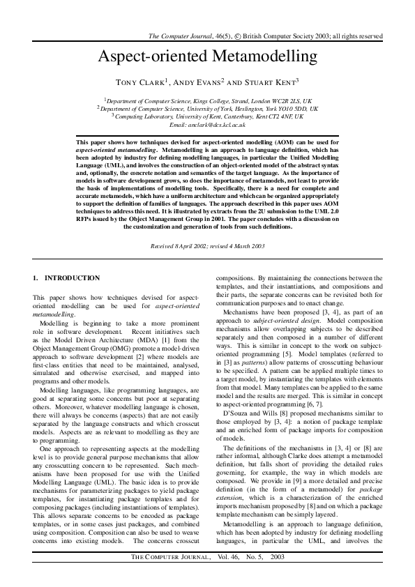 (PDF) Aspect-oriented Metamodelling