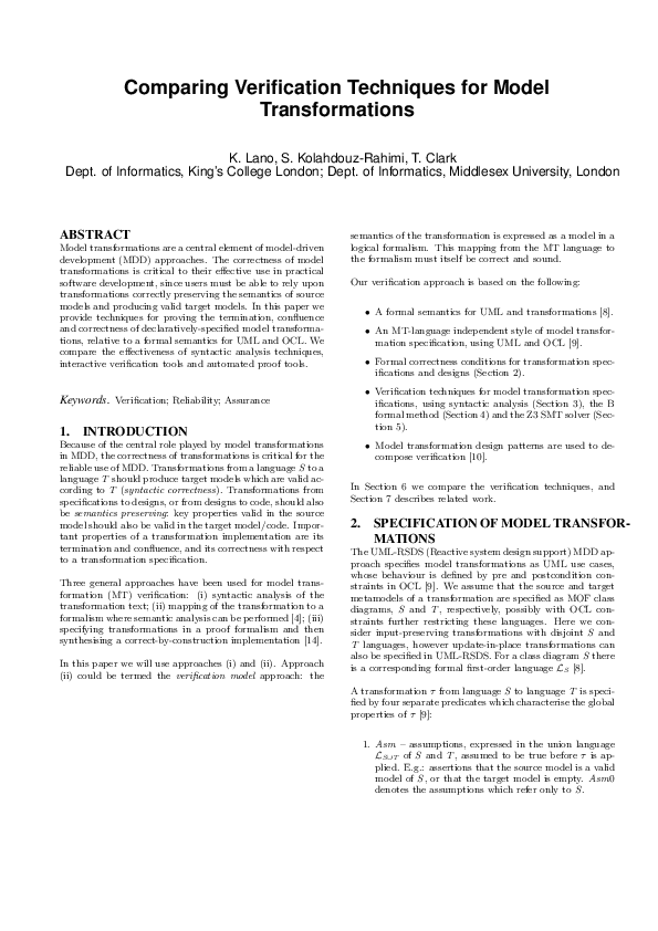 (PDF) Comparing verification techniques for model transformations