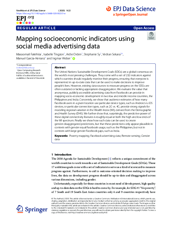 (PDF) Mapping socioeconomic indicators using social media advertising data