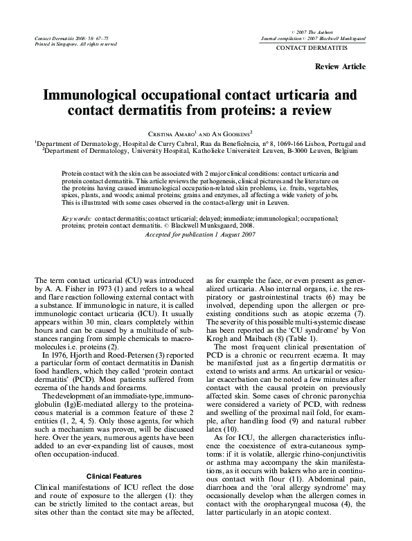 (PDF) Immunological occupational contact urticaria and contact ...