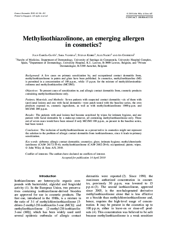(PDF) Methylisothiazolinone, an emerging allergen in cosmetics?