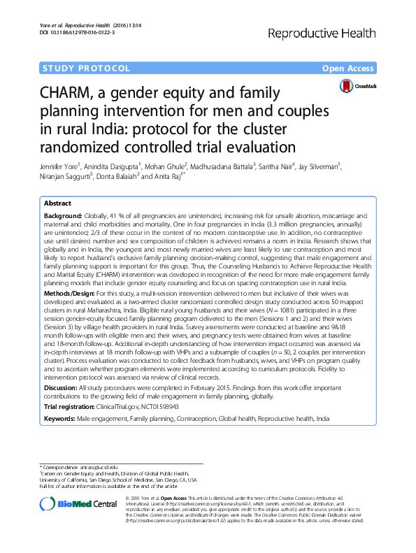 (PDF) CHARM, a gender equity and family planning intervention for men and couples in rural India ...