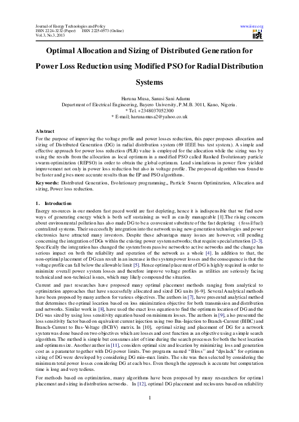 (PDF) Optimal Allocation and Sizing of Distributed Generation for Power Loss Reduction using ...