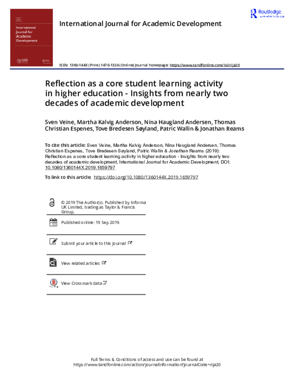 (PDF) Reflection as a core student learning activity in higher ...