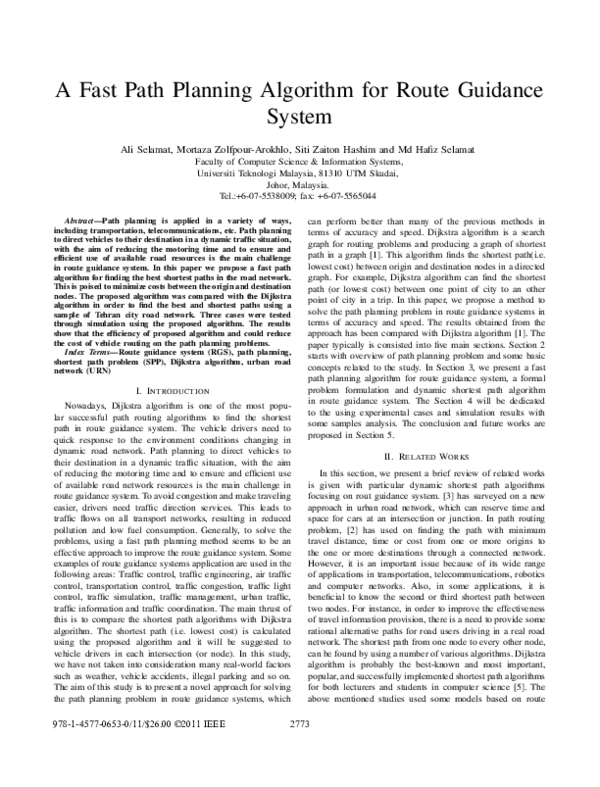(PDF) A fast path planning algorithm for route guidance system