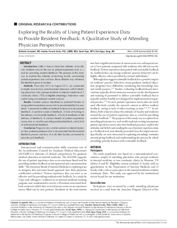 (PDF) Exploring the Reality of Using Patient Experience Data to Provide ...