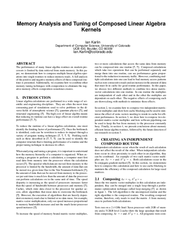 (PDF) Memory analysis and tuning of composed linear algebra kernels