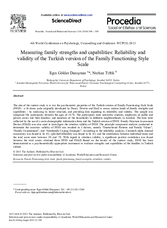 (PDF) Measuring Family Strengths and Capabilities: Reliability and ...
