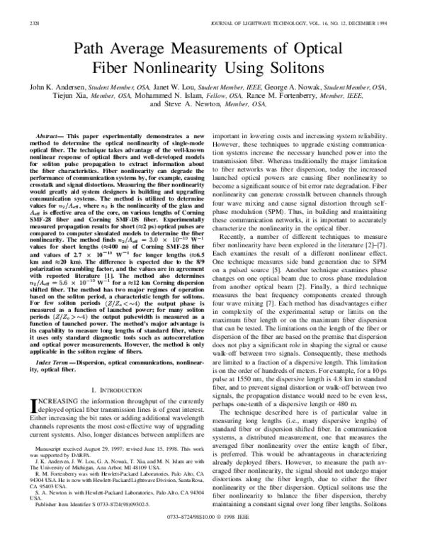 (PDF) Path average measurements of optical fiber nonlinearity using ...