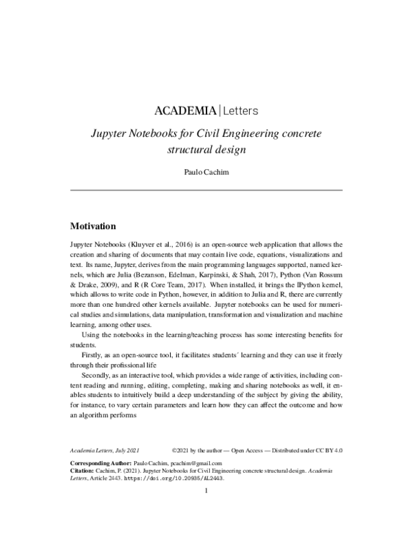 (PDF) Jupyter Notebooks for Civil Engineering concrete structural design