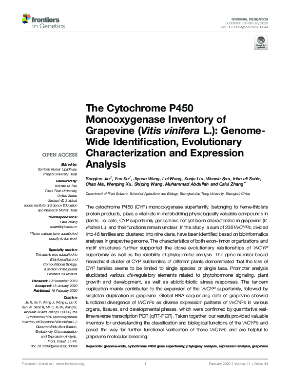 (PDF) The Cytochrome P450 Monooxygenase Inventory of Grapevine (Vitis vinifera L.): Genome-Wide ...