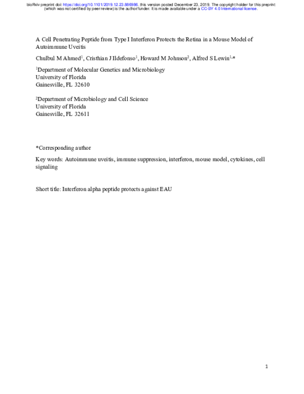 (PDF) A Cell Penetrating Peptide from Type I Interferon Protects the ...