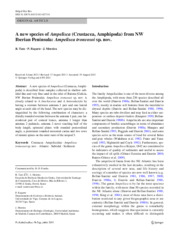 (PDF) A new species of Ampelisca (Crustacea, Amphipoda) from Trinidad