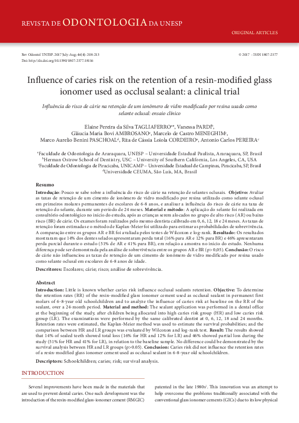 (PDF) Influence of caries risk on the retention of a resin-modified glass ionomer used as ...