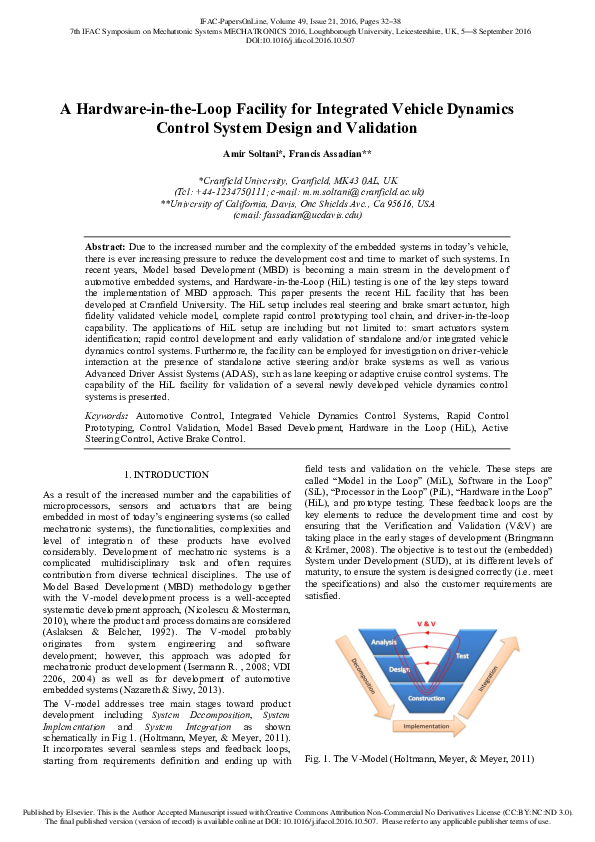 (PDF) A Hardware-in-the-Loop Facility for Integrated Vehicle Dynamics ...