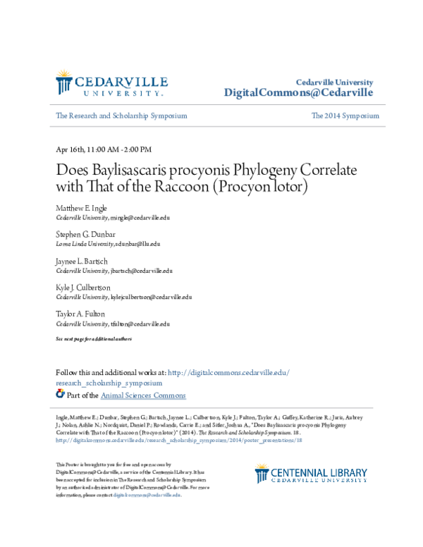 (PDF) Does Baylisascaris procyonis Phylogeny Correlate with That of the ...
