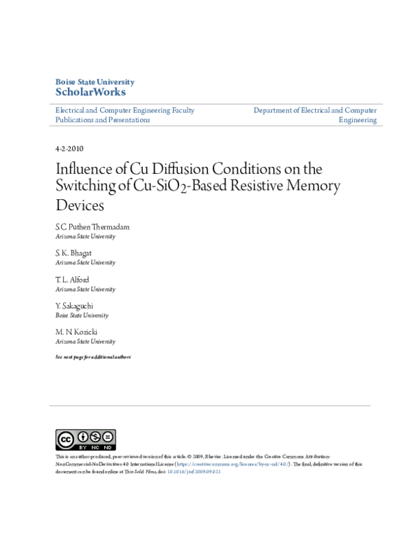 (PDF) Influence of Cu diffusion conditions on the switching of Cu-SiO2 ...