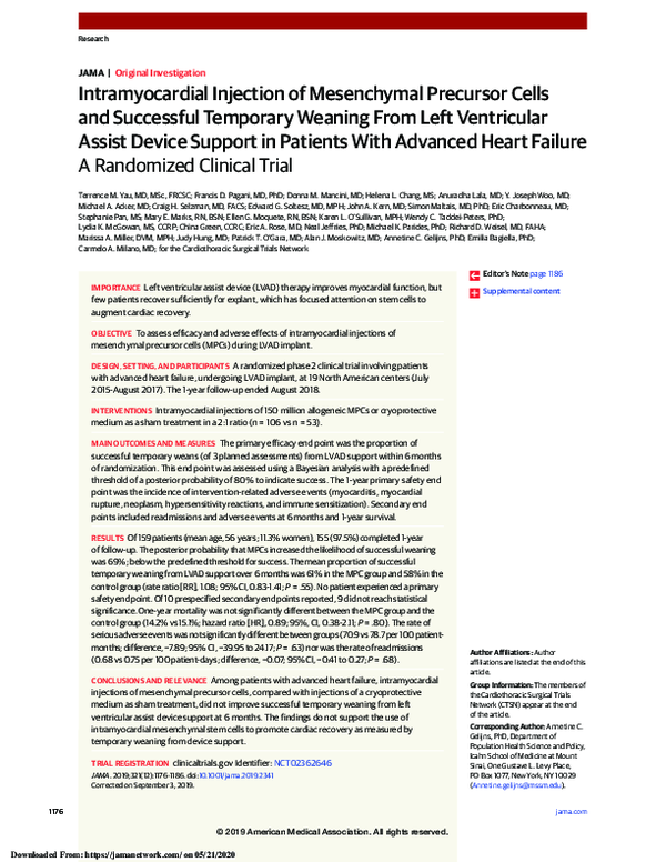 (PDF) Intramyocardial Injection of Mesenchymal Precursor Cells and ...