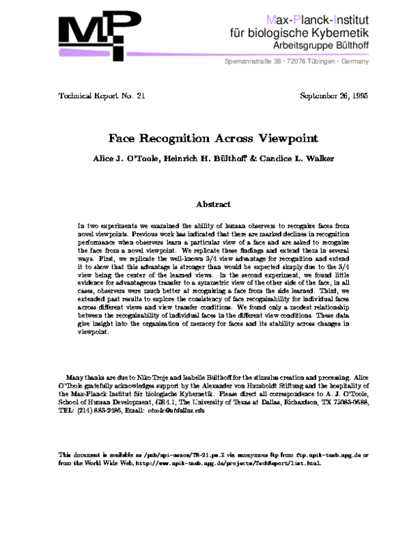(PDF) Face recognition across viewpoint