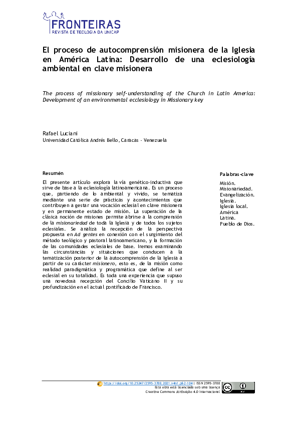 (PDF) El proceso de autocomprensión misionera de la Iglesia en América ...