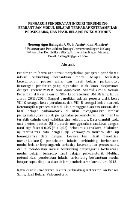 (PDF) Pengaruh Pendekatan Inkuiri Terbimbing Berbantuan Modul Belajar terhadap Keterampilan ...
