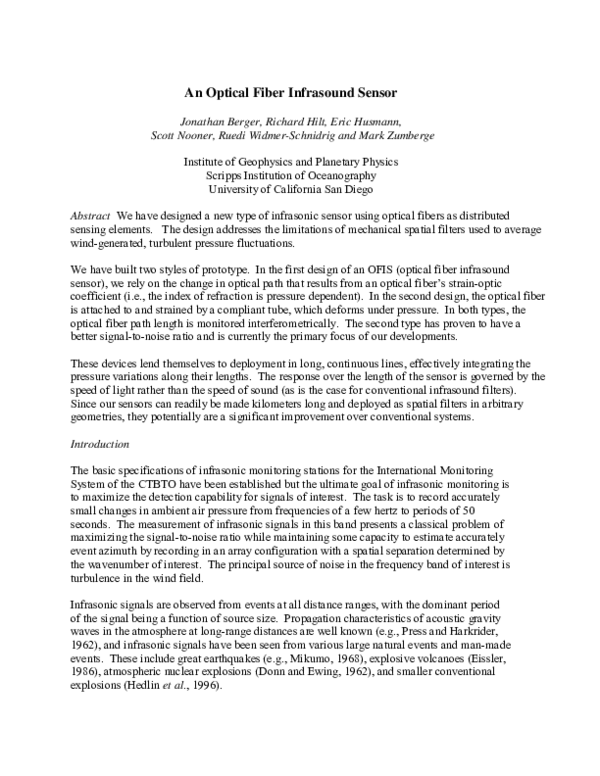 (PDF) An optical fiber infrasound sensor