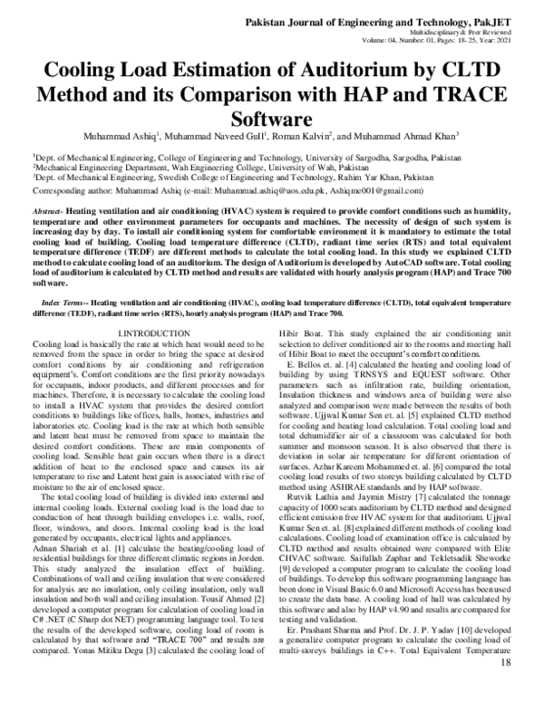 (PDF) Cooling Load Estimation of Auditorium by CLTD Method and its Comparison with HAP and TRACE ...