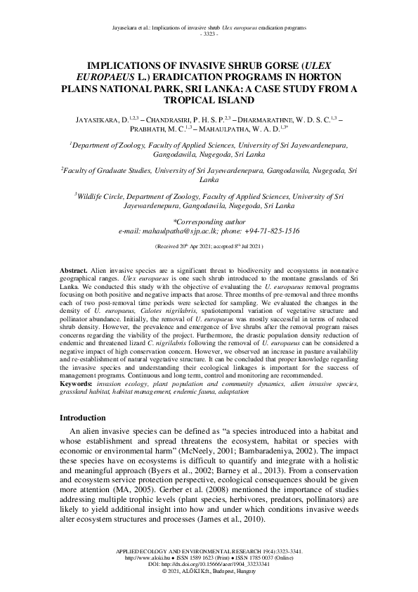 (PDF) Implications of invasive Shrub Gorse (Ulex europaeus. L ...