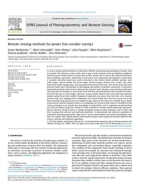 (PDF) Remote sensing methods for power line corridor surveys