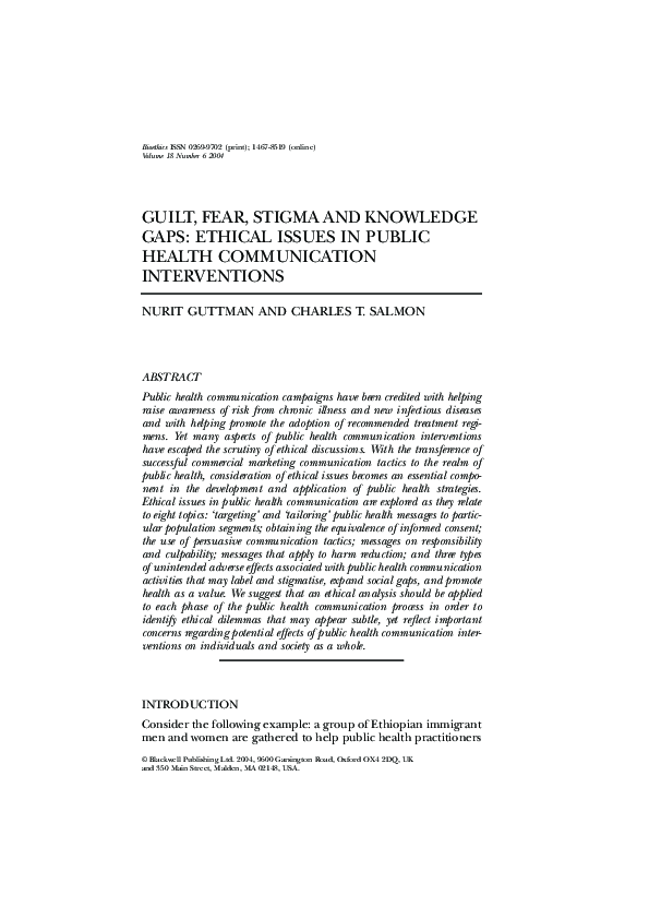 (PDF) Guilt, fear, stigma and knowledge gaps: ethical issues in public ...