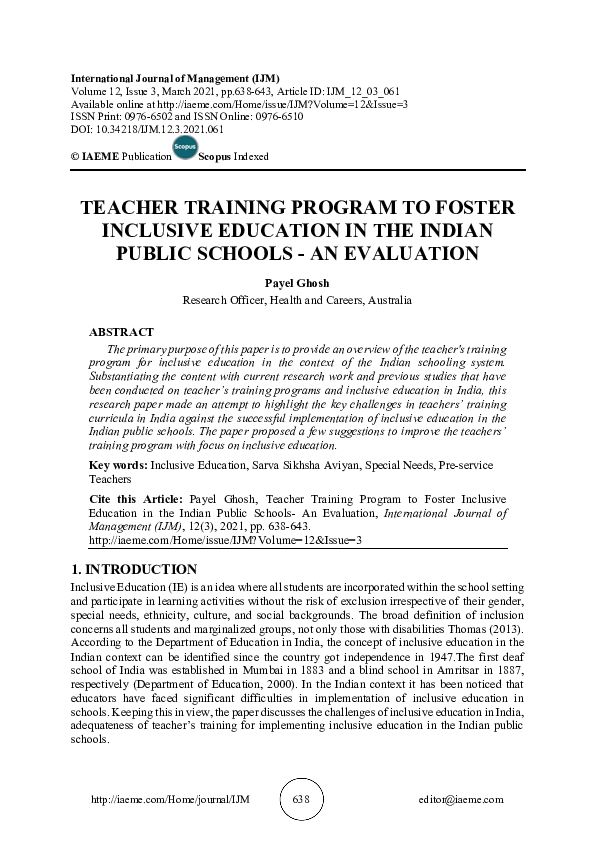 (PDF) TEACHER TRAINING PROGRAM TO FOSTER INCLUSIVE EDUCATION IN THE ...