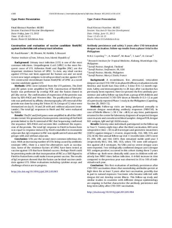 (PDF) Antibody persistence and safety 3 years after CYD tetravalent dengue vaccination: follow ...