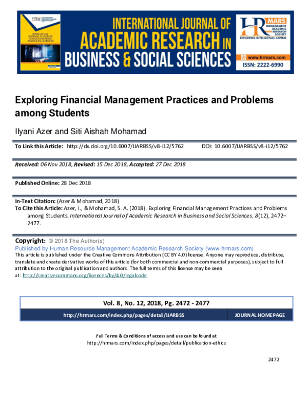 (PDF) Exploring Financial Management Practices and Problems among Students