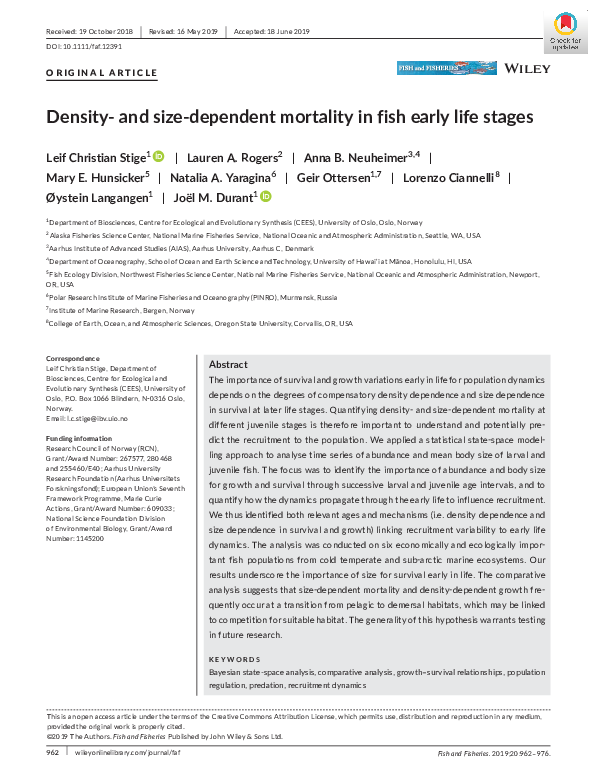 (PDF) Density‐ and size‐dependent mortality in fish early life stages