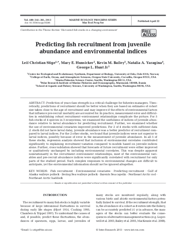 (PDF) Predicting fish recruitment from juvenile abundance and ...
