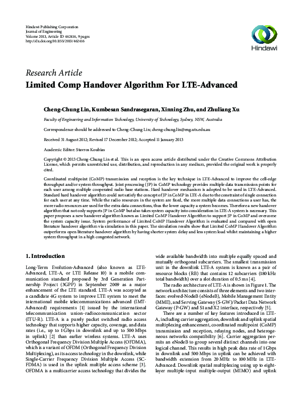(PDF) Limited Comp Handover Algorithm For LTE-Advanced