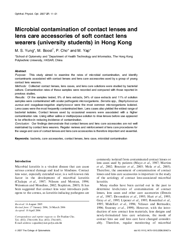 (PDF) Microbial contamination of contact lenses and lens care ...