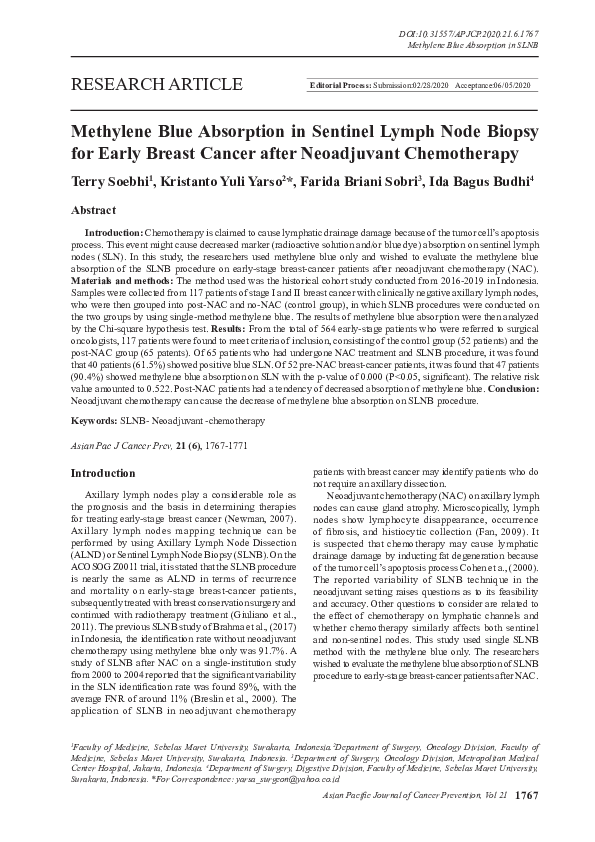 (PDF) Methylene Blue Absorption in Sentinel Lymph Node Biopsy for Early ...
