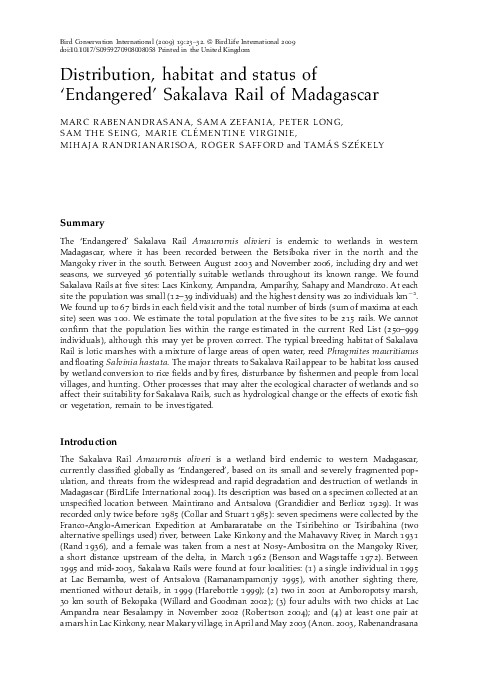 (PDF) Distribution, habitat and status of 'Endangered'Sakalava Rail of ...