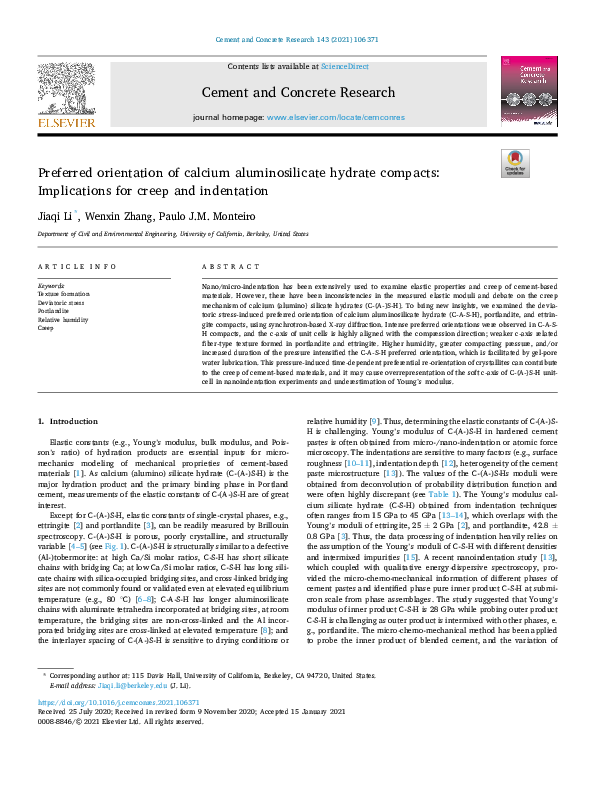 (PDF) Preferred orientation of calcium aluminosilicate hydrate compacts ...
