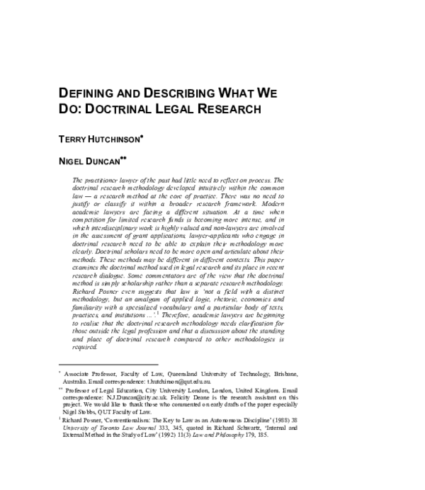 (PDF) Defining and Describing What We Do: Doctrinal Legal Research