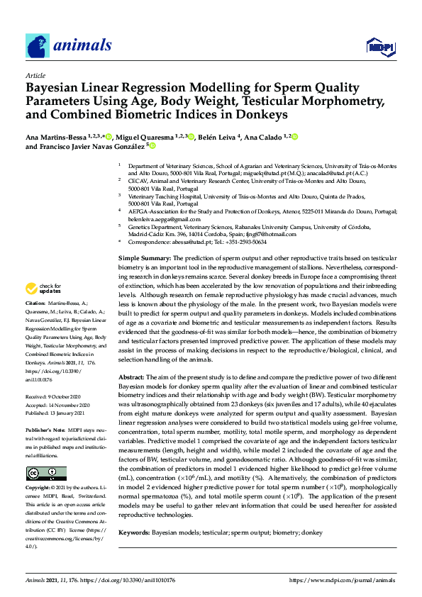 Pdf Bayesian Linear Regression Modelling For Sperm Quality Parameters